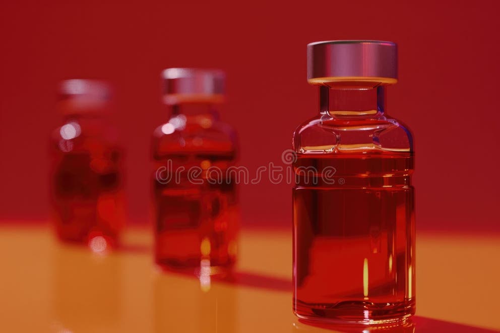 Three Small Vials Containing Liquids on a Tabletop Surface Stock Image ...