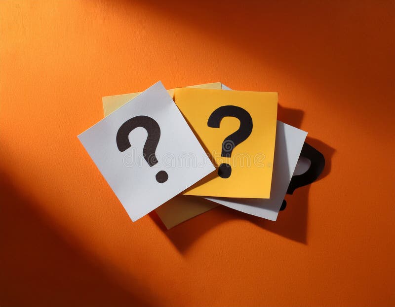 Paper Notes with Question Marks on Orange Background, Flat Lay. Space ...