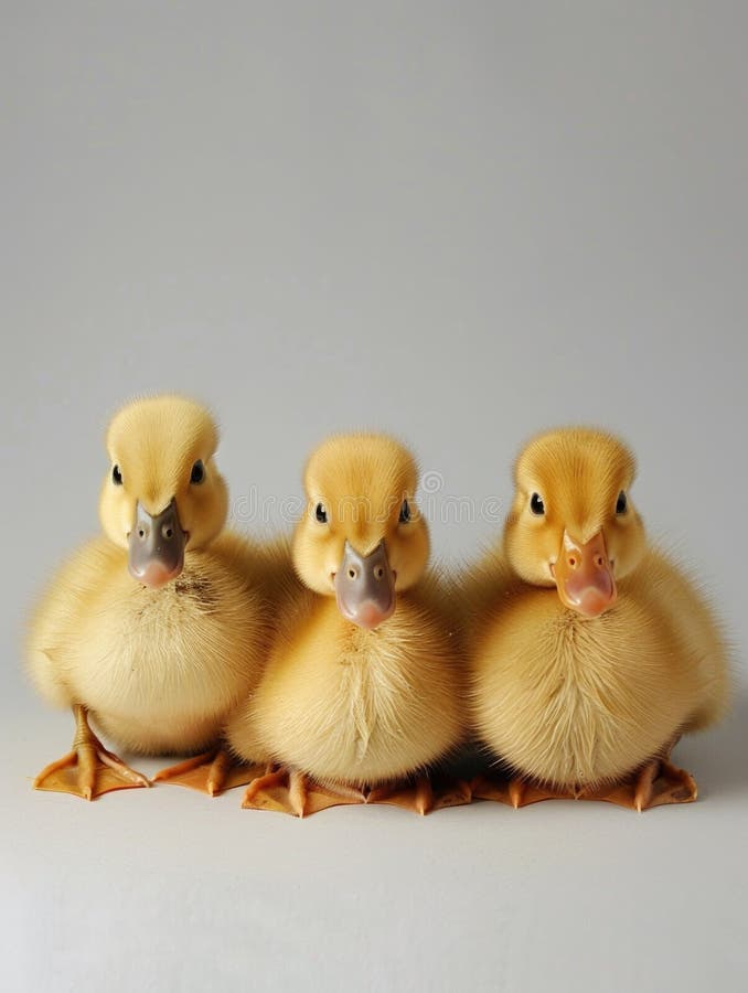 Three Small Yellow Ducks Sitting Side by Side, a Happy Family Moment ...