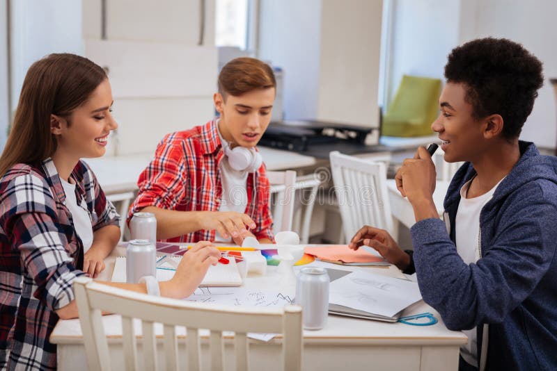 Three Smart Progressive Students Studying Engineering Together Stock ...