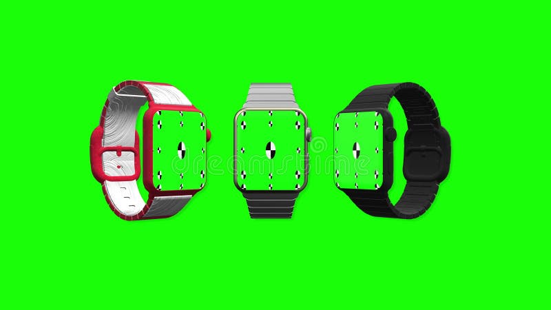 Three Smart Watch with Green Screen Rotating on Green Screen. Animated ...