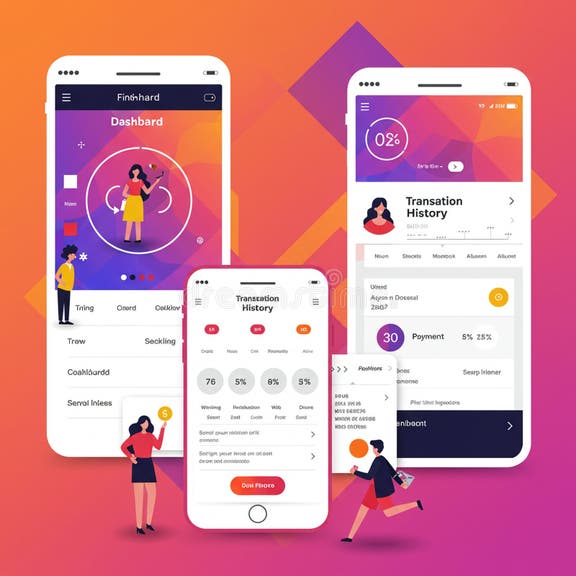 Three Smartphone Screens Display a Dynamic Mobile App Interface with a ...
