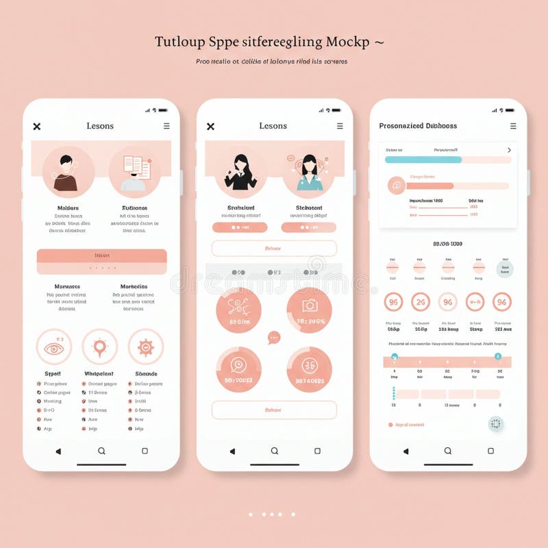Three Smartphone Screens Display a Mockup for an Educational App. Each ...