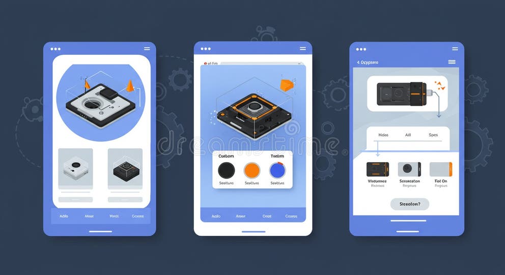 Three Smartphone Screens Display a User Interface of a 3D Modeling or ...