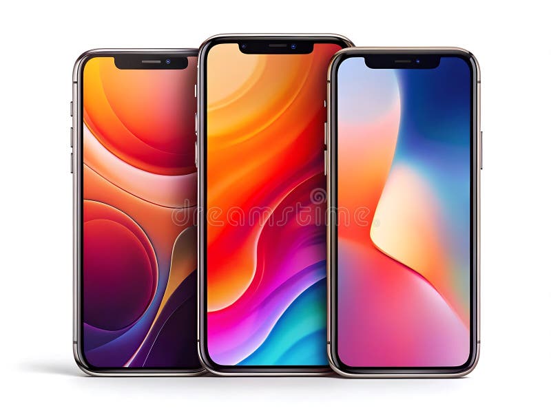 Three Smartphones are Arranged in a Staggered, Slightly Overlapping ...