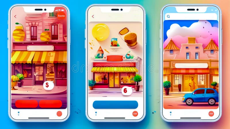 Three Smartphones with Different Screens Showing Different Scenes of ... Three Smartphones with Different Screens Showing Different Scenes of ...