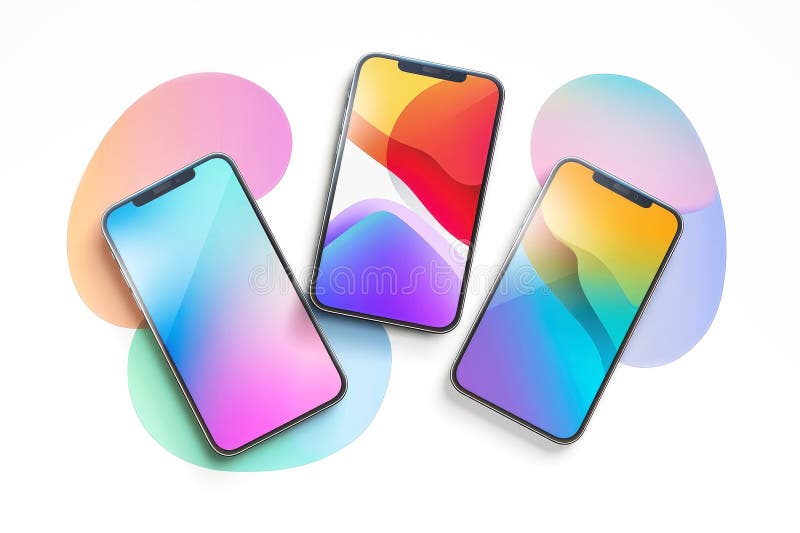 Three Smartphones, Each in a Different Color, are Arranged Neatly on a ...