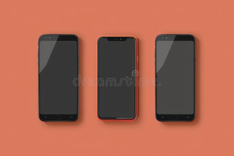 Three Smartphones on Orange Background Stock Photo - Image of compact ...