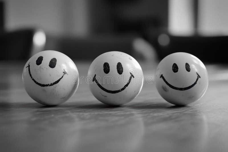 Three Smiley Face Balls in a Black-and-white Setting Stock Illustration ...