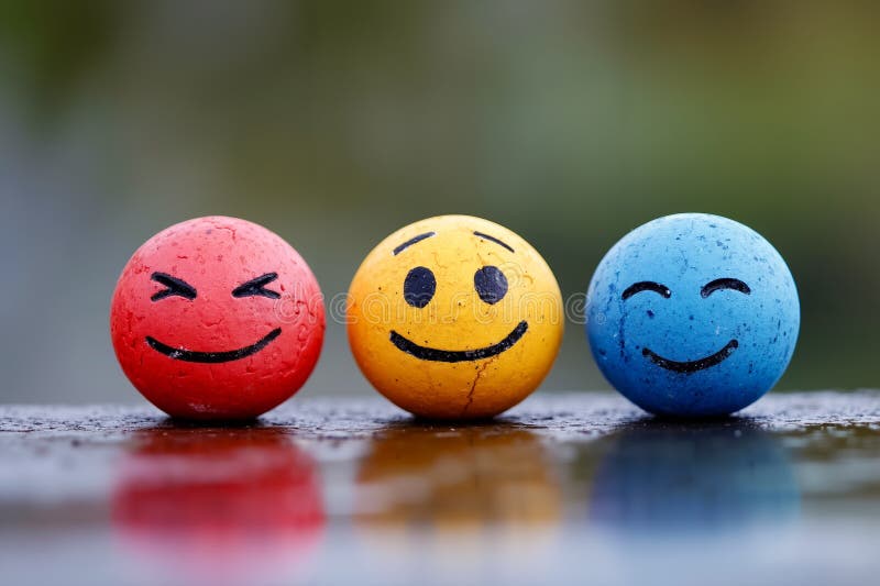 Three Smiley Faces Painted on Colorful Balls Stock Image - Image of ...