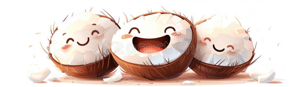 Three Smiling Coconuts with Happy Faces Stock Photo - Image of friendly ...