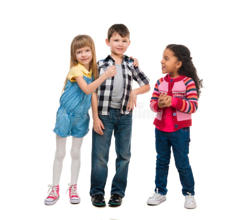 Three Smiling Little Children Standing Together Stock Image - Image of ...