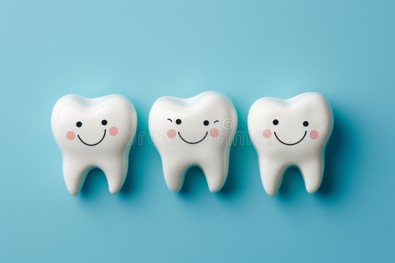 Three Smiling Teeth on a Blue Background. Stock Image - Image of ...