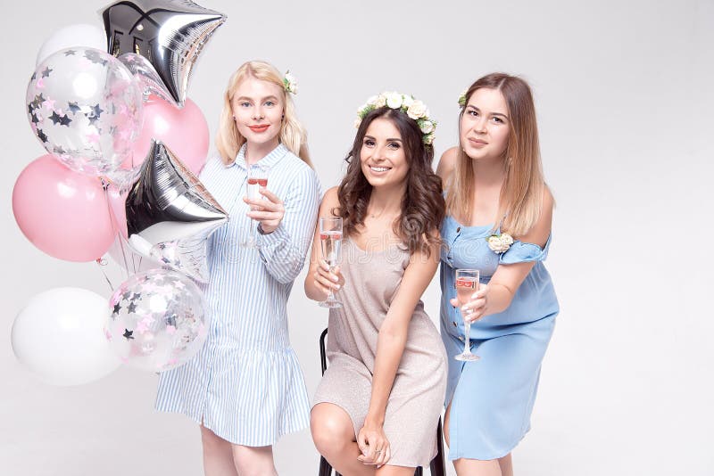 Three Smiling Woman Having Fun on Party Stock Photo - Image of female ...