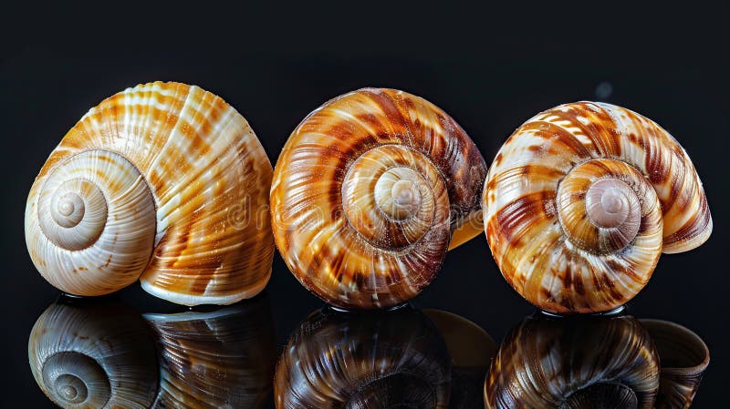 Three Snail Shells on a Black Background Stock Illustration ...