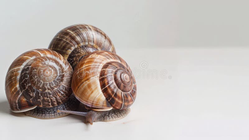 Three Snails Huddled Together on a White Surface Stock Image - Image of ...