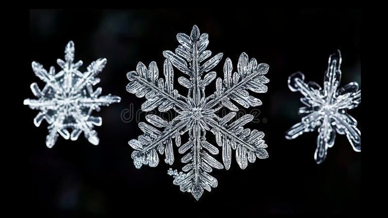Three Snowflakes are Shown on a Black Background Stock Image - Image of ...