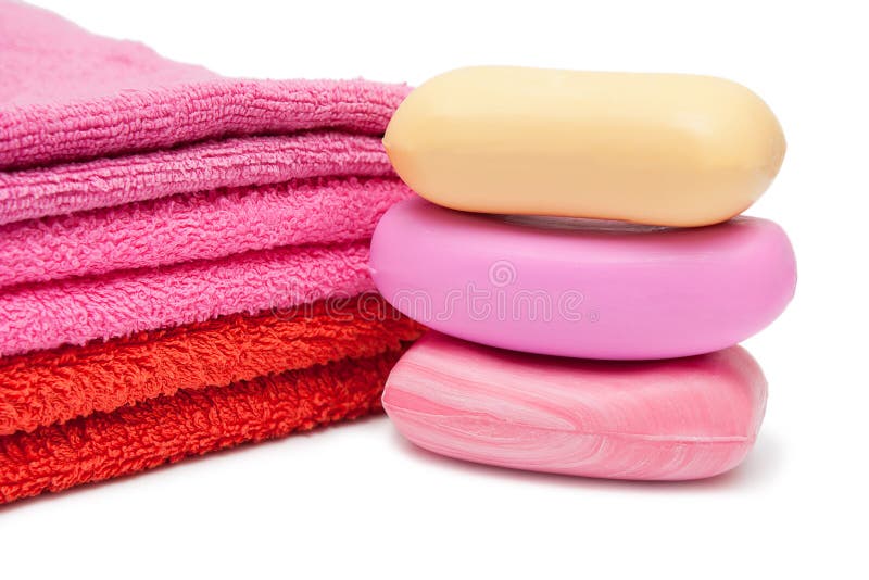 Three soaps and towels stock photo. Image of towels, cleanliness - 19311128