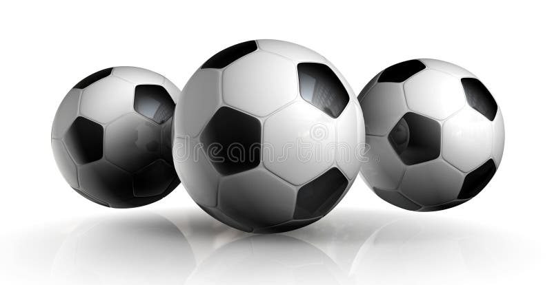 Three 3d Rendered Football Balls Stock Illustration - Illustration of ...