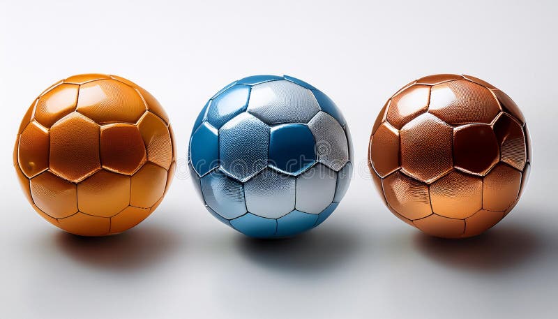 Three Soccer Balls are Aligned in a Row, Displayed Against a White ...