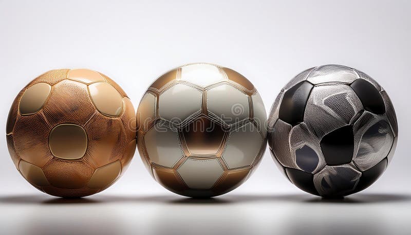 Three Soccer Balls are Aligned in a Row, Displayed Against a White ...