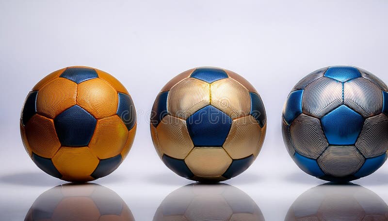 Three Soccer Balls are Aligned in a Row, Displayed Against a White ...