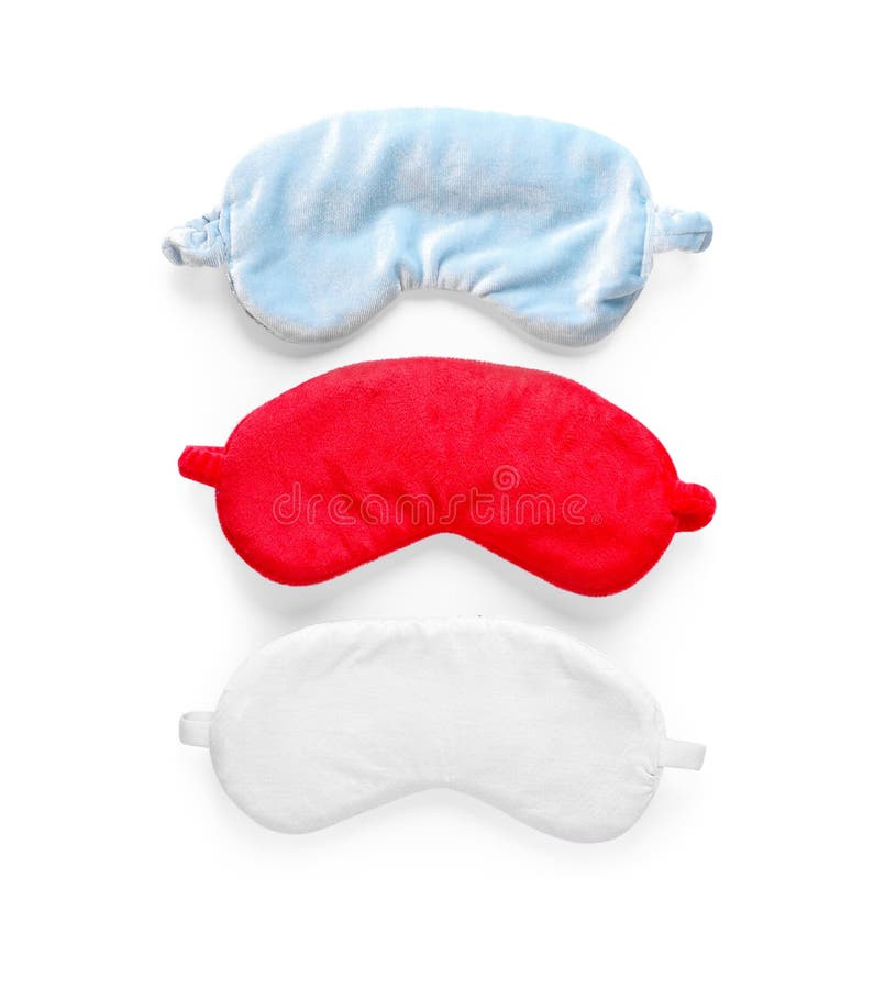 Three Soft Sleep Masks Isolated on White, Top View Stock Photo - Image ...