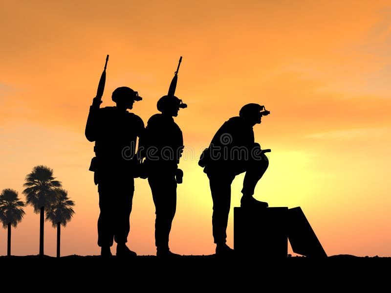 Three Soldiers Ready and Alert for Battle Stock Image - Image of ...