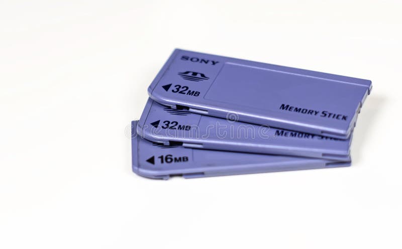 Three Sony Memory Stick Cards of Different Capacities Stacked on a ...