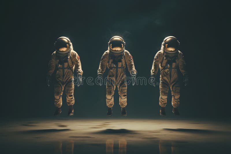 Three Spacemen or Astronauts Floating Stock Illustration - Illustration ...