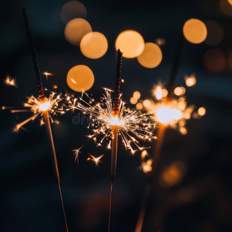 Three Sparklers with Blurred Bokeh Lights in the Background Stock ...