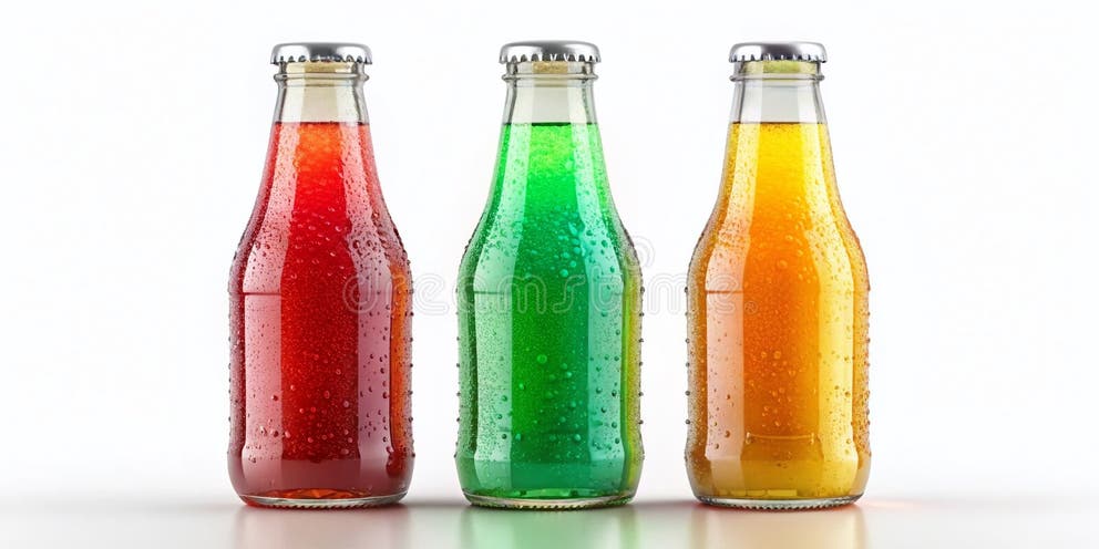 Three Sparkling Beverage Bottles a TiltShift 3D Render with a Focus on ...