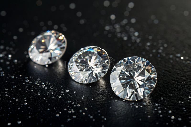 Three Sparkling Diamonds on Black Background - Generated by Ai Stock ...