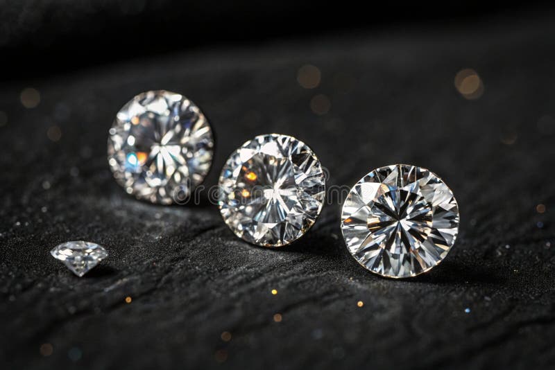 Three Sparkling Diamonds on Black Background - Generated by Ai Stock ...