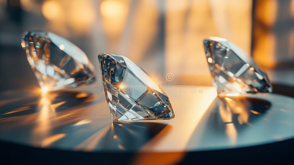 Three Sparkling Diamonds Reflecting Warm Light Stock Illustration ...