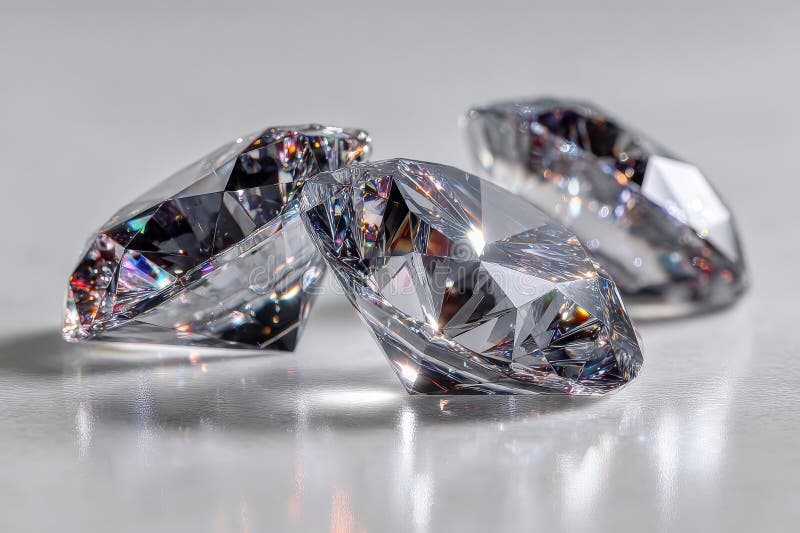 Three Sparkling Diamonds on Reflective Surface Stock Illustration ...