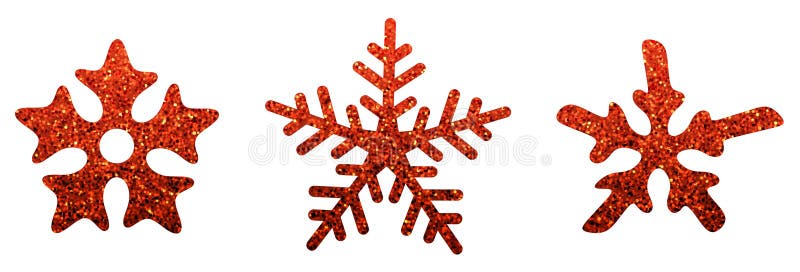 Three Sparkling Red Snowflake Designs on White Background Stock Vector ...