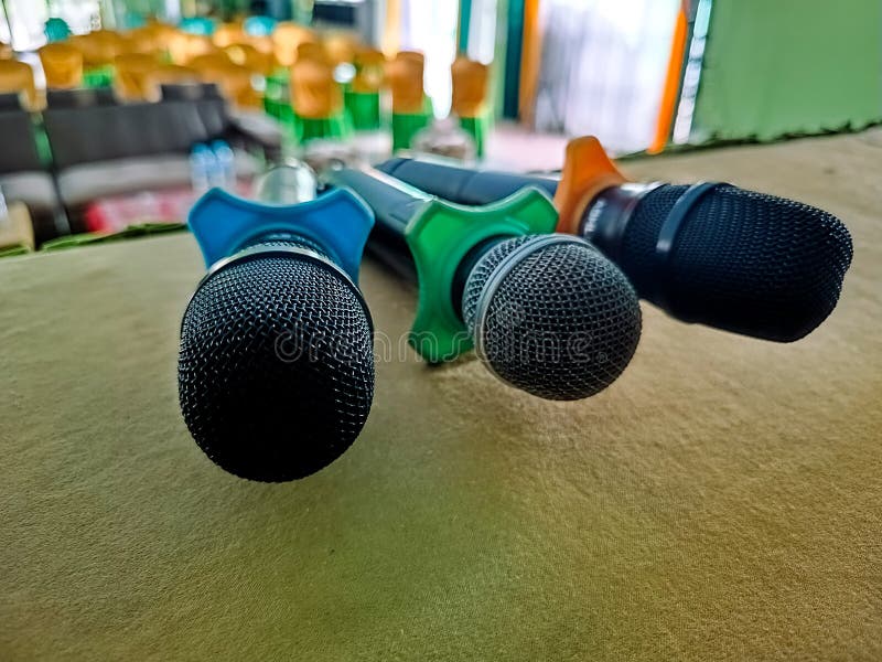 Three Speaker Microphones for Meetings Stock Photo - Image of green ...