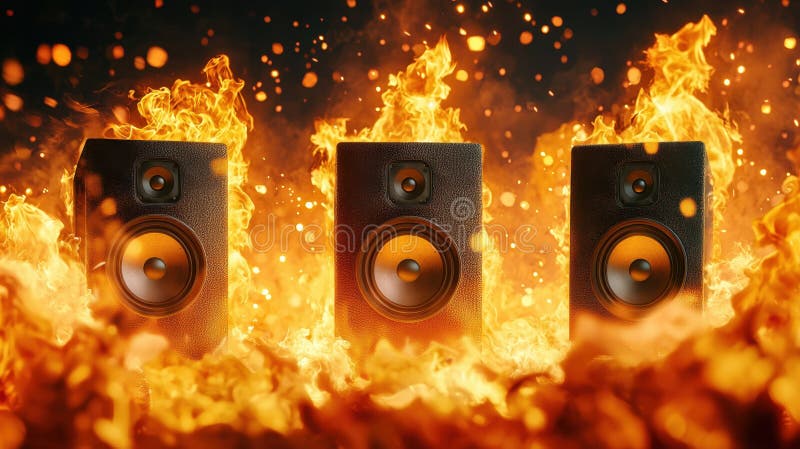 Three Speakers Engulfed in Flames Fire, Creating a Dramatic and ...