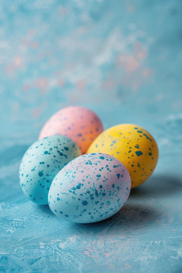 Three Speckled Easter Eggs on a Blue Surface. Perfect for Easter-themed ...