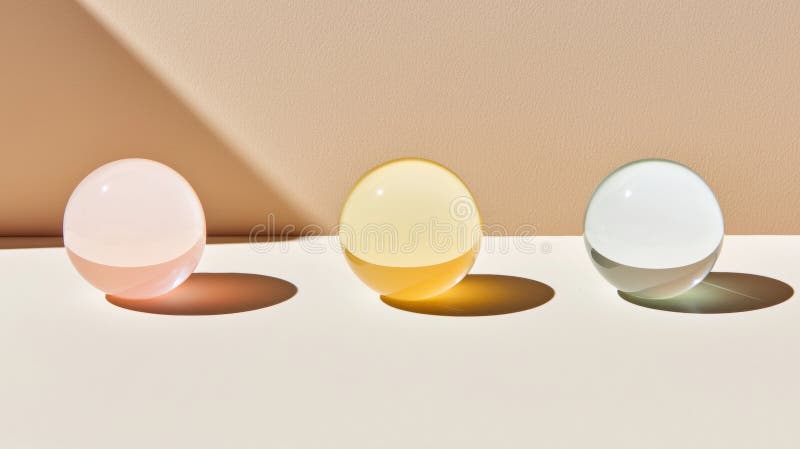 Three Spheres of Different Colors and Transparency on a Light Beige ...