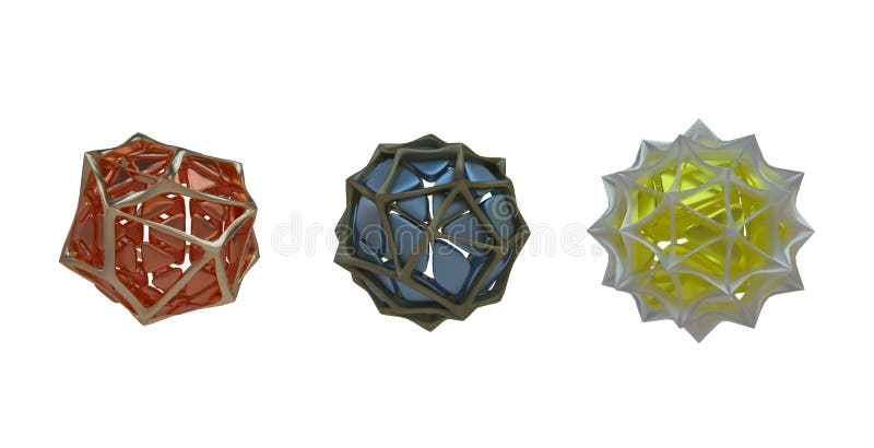 Three Spheres of Different Colors with Triangles Grid Stock ...