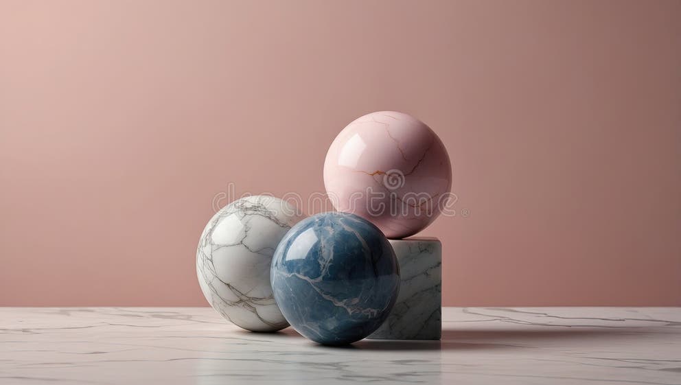Three Spheres of Marble Design on Minimalistic Pastel Background Stock Illustration ...