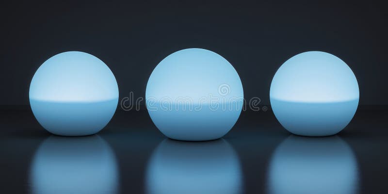 Three Spherical Objects Glowing with Blue Lights are Shown Stock Image ...