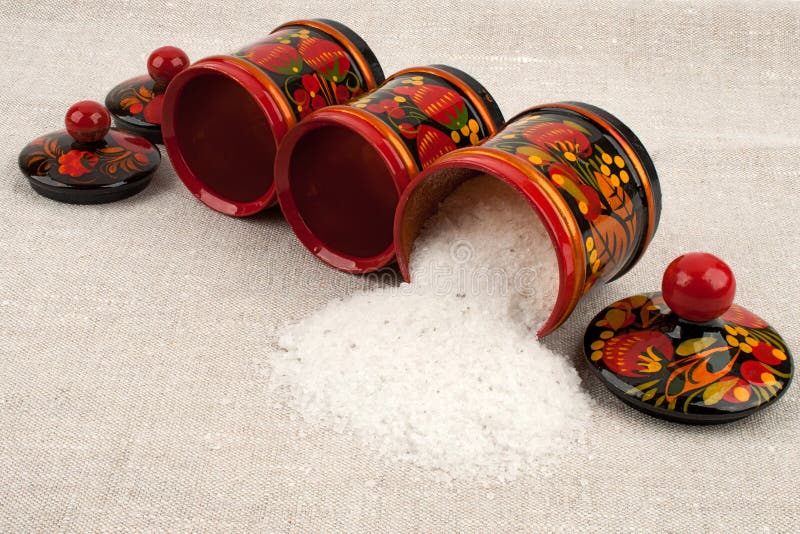Three Spice Jars from Spilling Table Salt. Stock Image - Image of craft ...