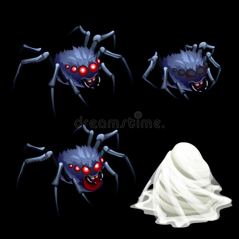 Three Spider with Red Eyes and a Cocoon Web Stock Vector - Illustration ...