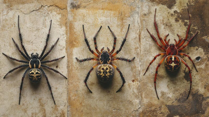 Three Spiders on a Brown Stone Background Stock Illustration ...