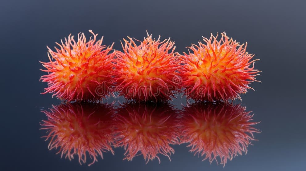 Three Spiky Orange Spheres on a Reflective Surface: a Macro Still Life ...