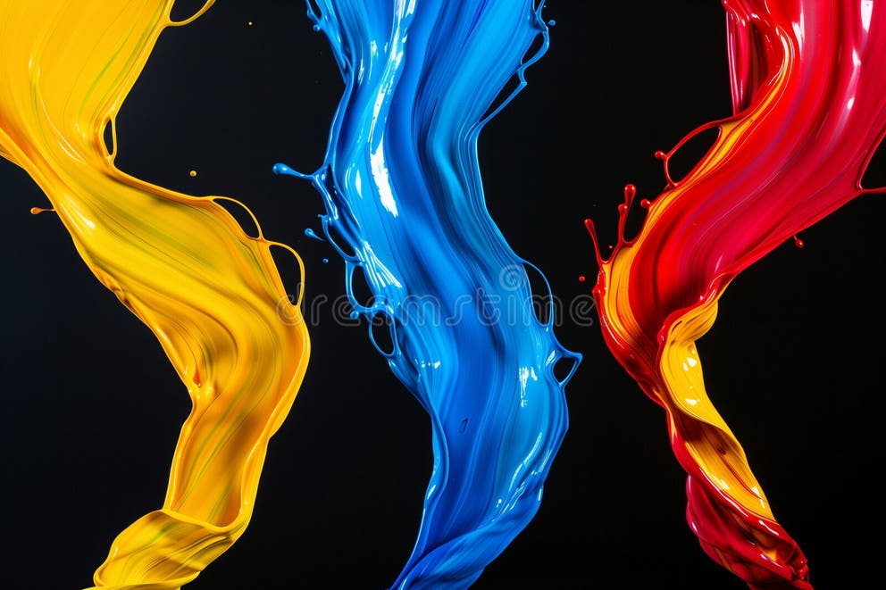 Three Splashes of Paint in the Colors Blue, Red and Yellow. Stock ...
