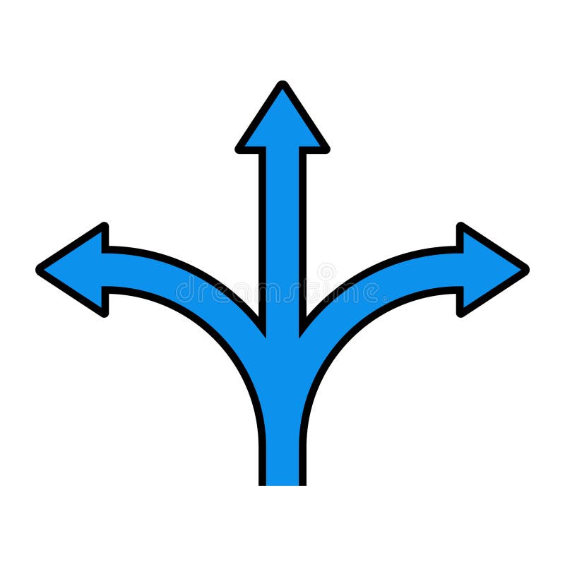 Three Split Arrows Icon in Line and Fill Style. Branching Arrow. Stock ...